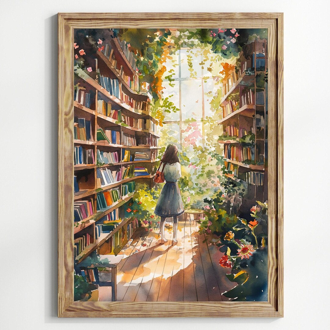 Vintage Library Poster, Greenhouse Library Reading , Book Lovers Gift ...