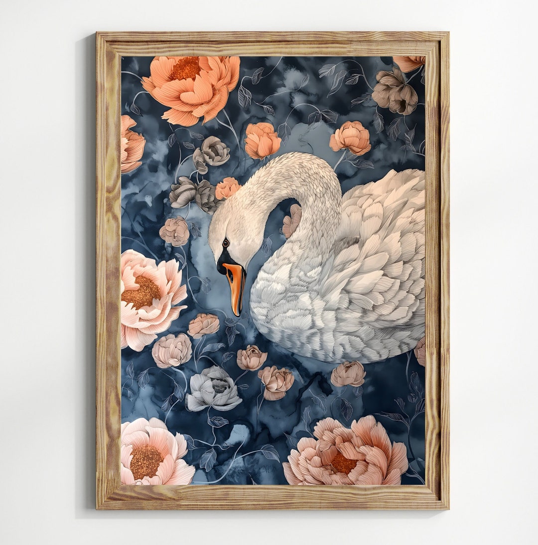Swan and Wildflowers Moody Painting, Forestcore Art, Moody Botanical ...