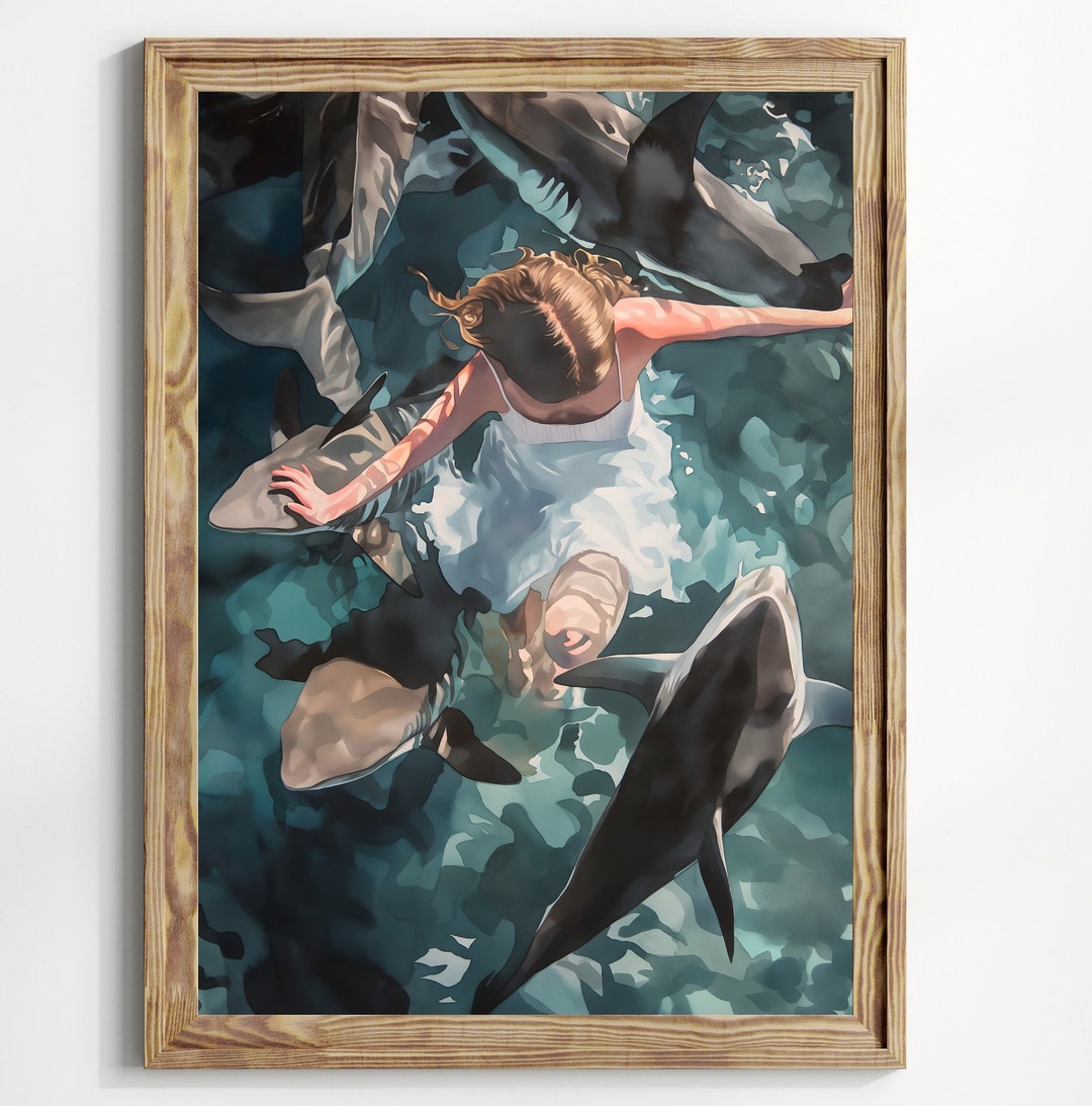 Swimming With Sharks Print, Ocean Print, Aerial Poster, Ocean Wall ...