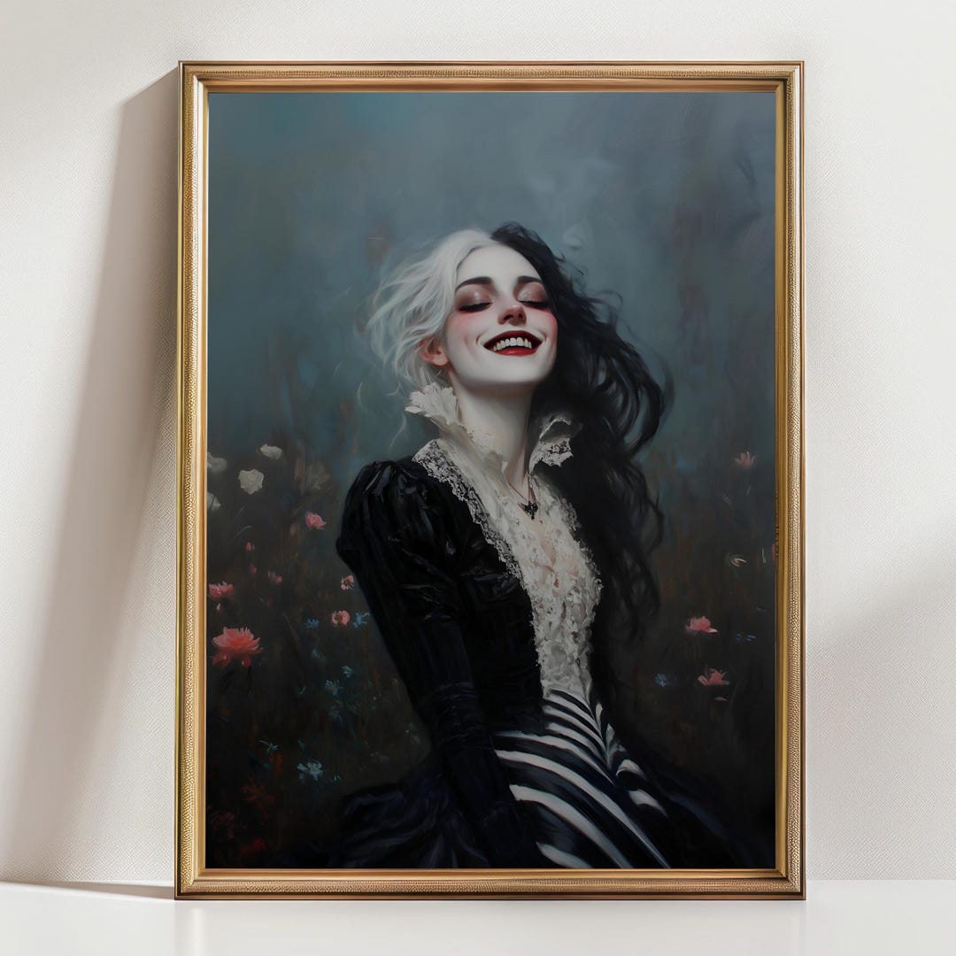 Gothic Clown Girl Wall Art, Whimsical Dark Smile Print, Fantasy ...