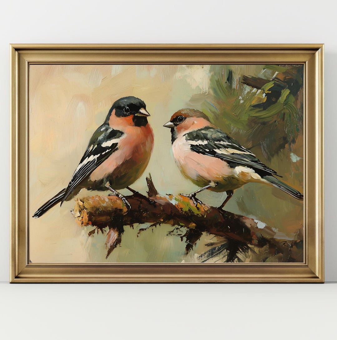 Chaffinch Wall Art - Pair of Chaffinches Print, Bird Couple Painting ...
