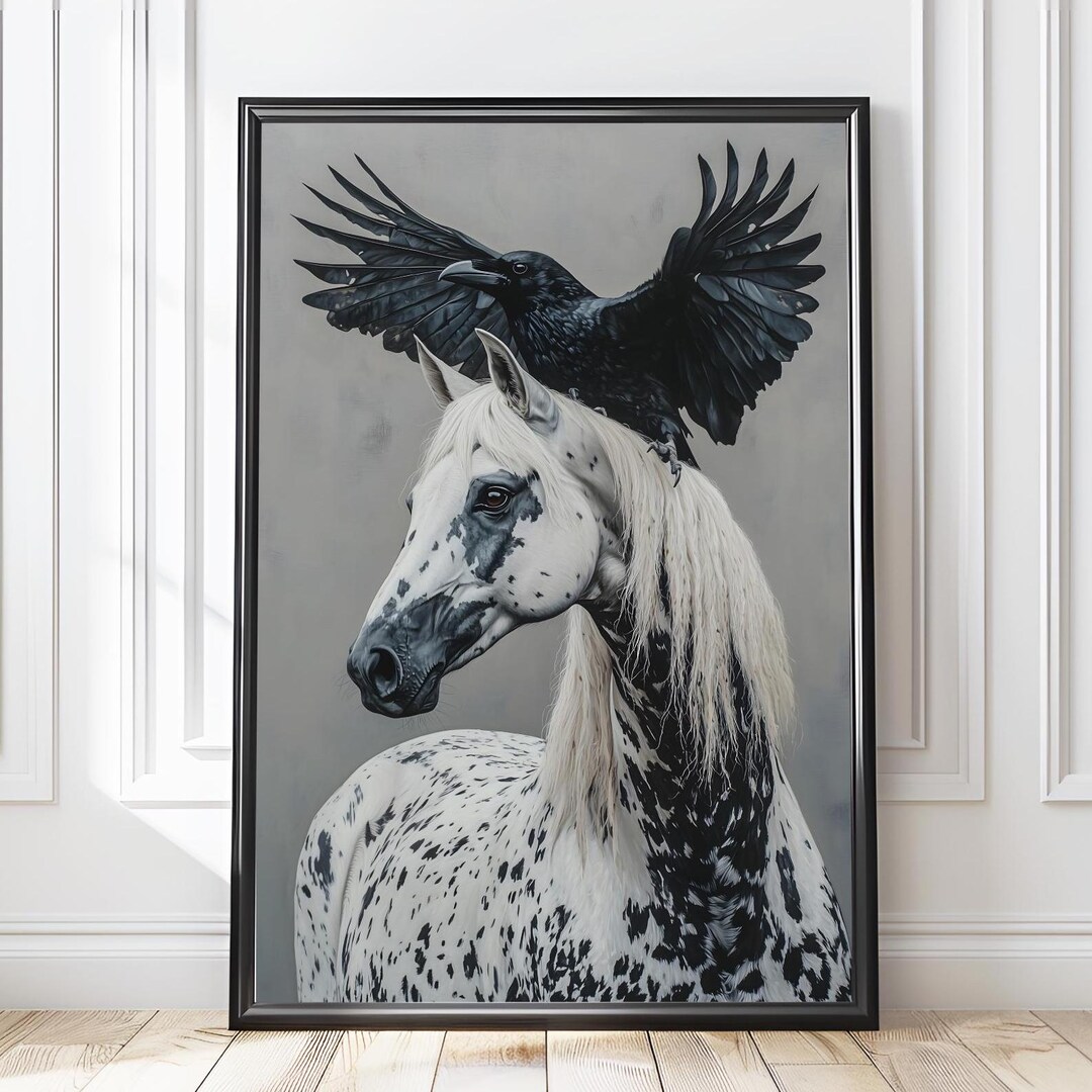 Moody Horse and Crow Wall Art Painting Equestrian Print, Farmhouse ...