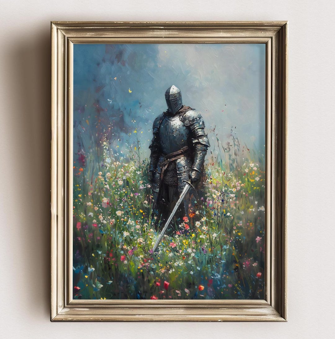 Medieval Knight Art Print, Wildflower Meadow, Eclectic Wall Art ...