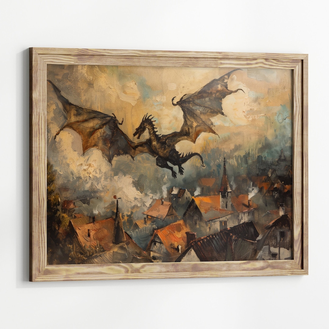 Medieval Dragon Old Vintage Painting Art Horizontal Poster Print ...