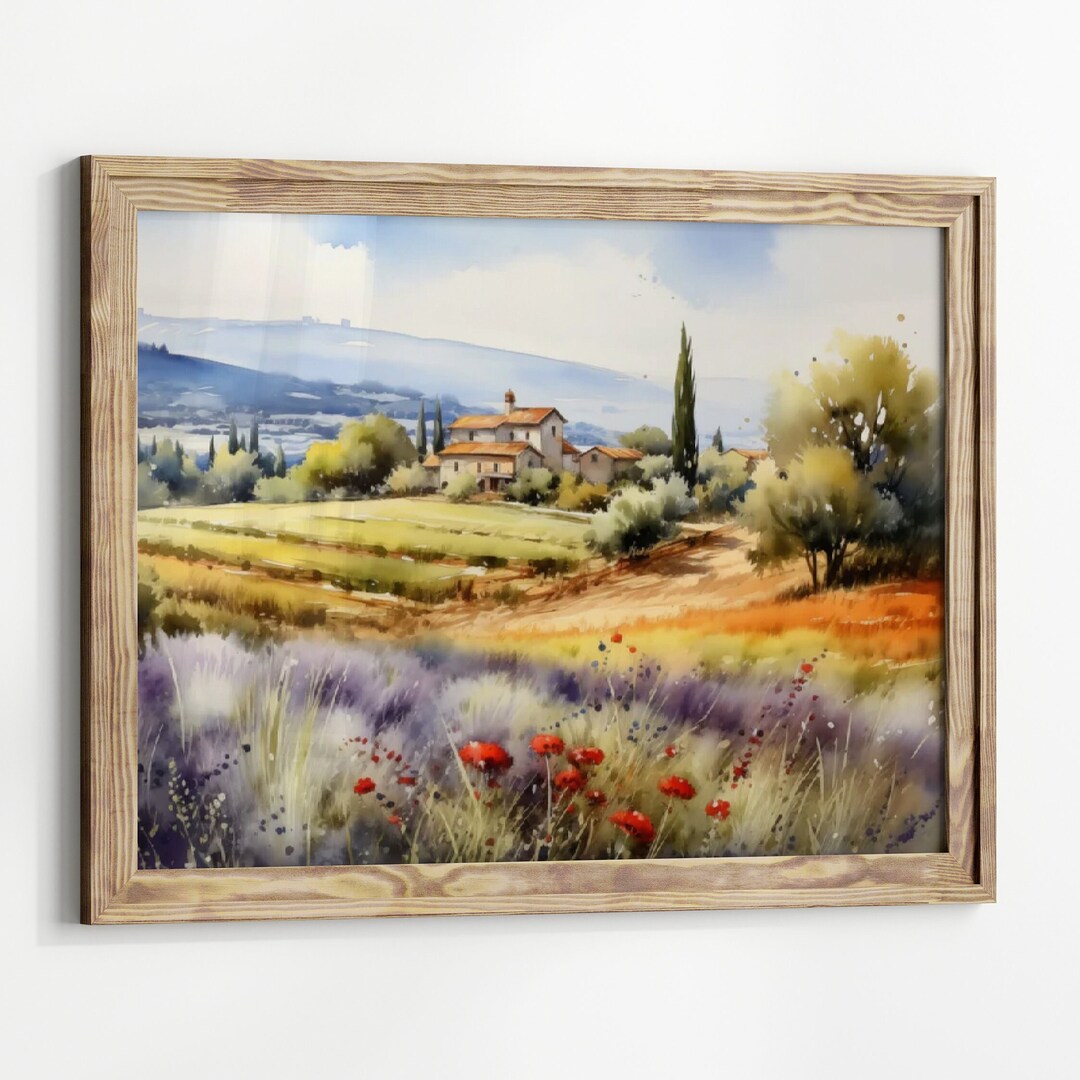 Provance Wildflower Field Landscape Horizontal Poster Painting, Vintage ...