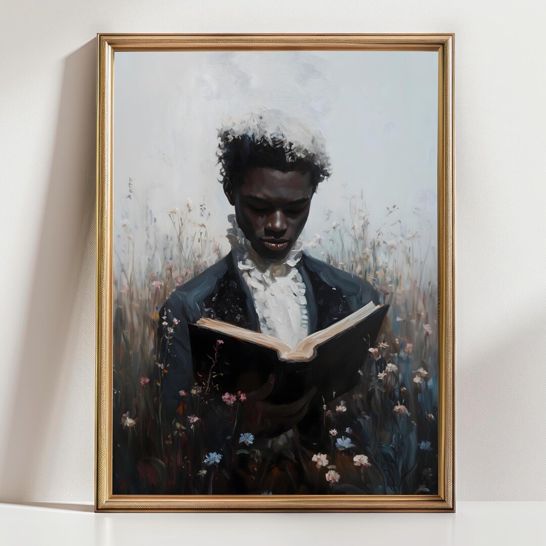 Victorian Art Man Reading Book Print Moody Painting, Black Gentleman ...