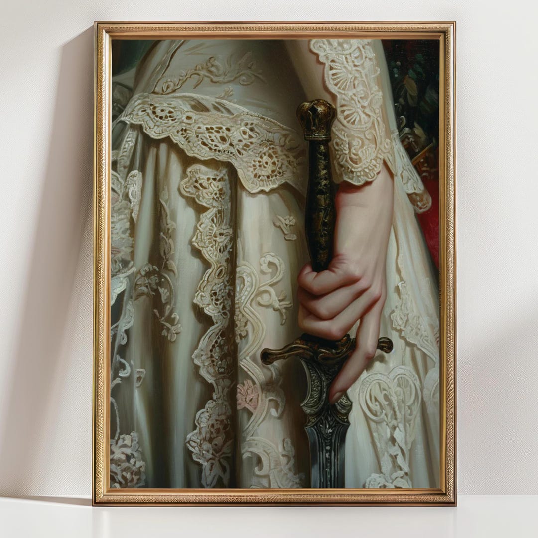 Victorian Sword Woman Art Print - Feminine Strength Lace Dress Painting ...