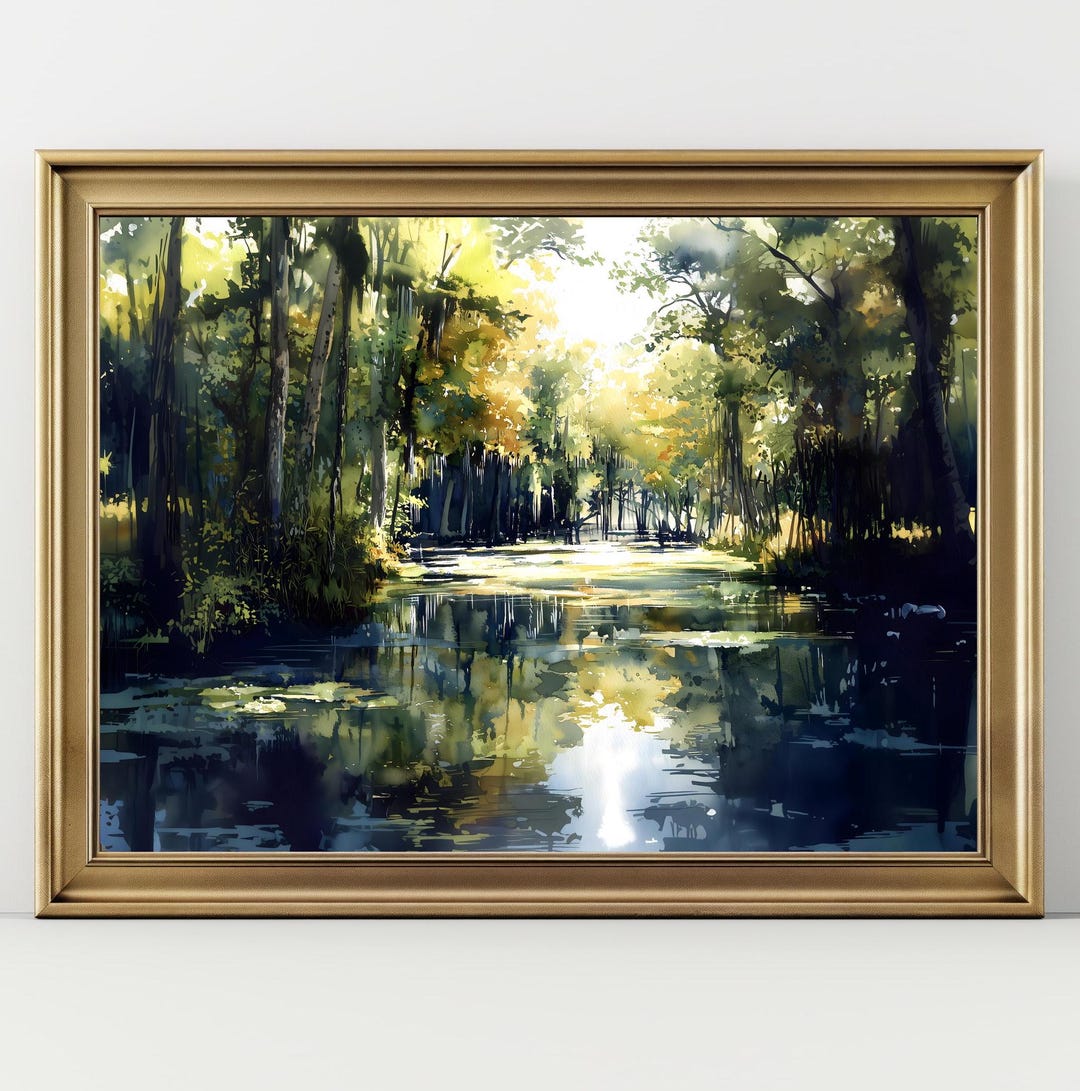 Moody Crystal River Painting Florida Art Print Forest River Watercolor ...