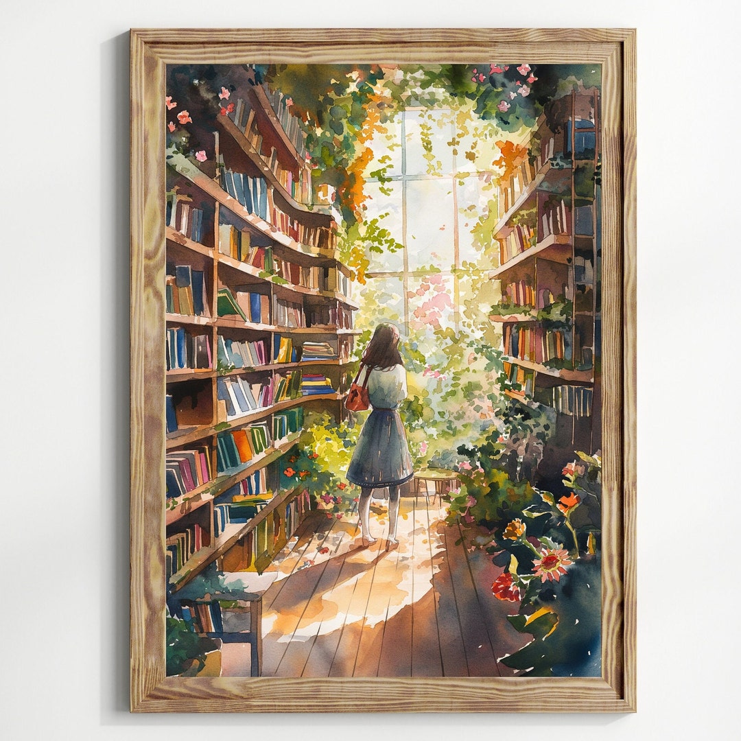 Vintage Library Poster, Greenhouse Library Reading , Book Lovers Gift ...