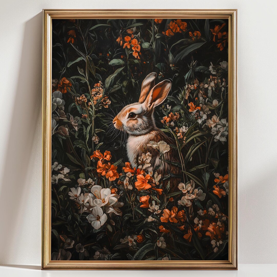 Cottagecore Rabbit Painting Dark Academia Wall Art Vintage Bunny Art ...