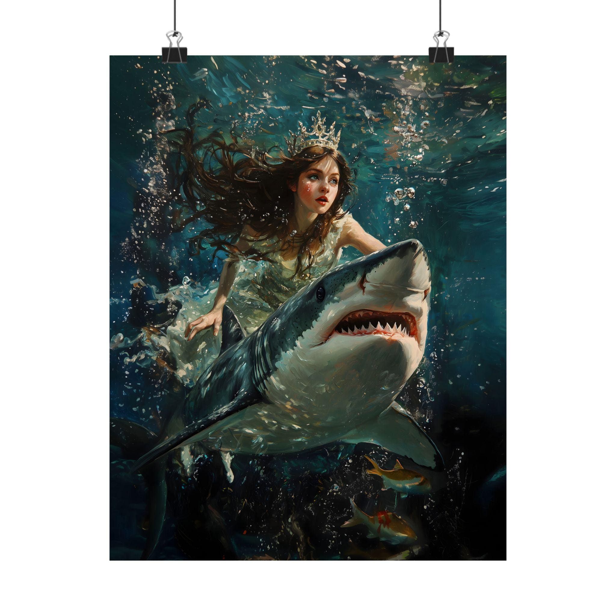 Fantasy Shark Princess Wall Art, Ocean Warrior Woman Print, Mythical ...