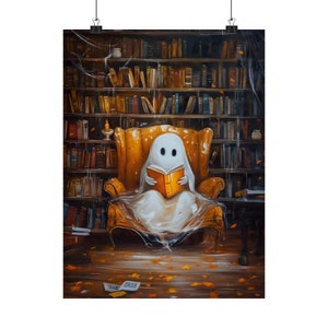 Cute Halloween Ghost Reading a Book Whimsical Halloween Ghost Wall Art ...