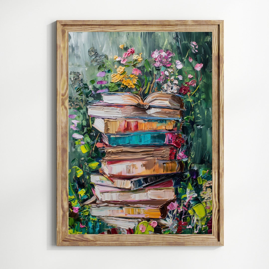 Bookish Art Abstract Stack of Books Art Print Matte Vertical Poster ...