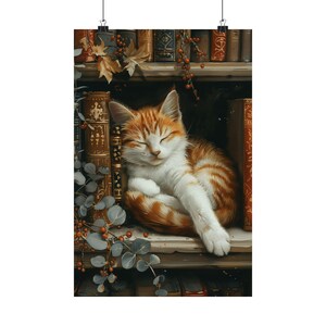 Cute Bookish Red Cat Print Dark Academia Decor Moody Bookish Wall Art ...