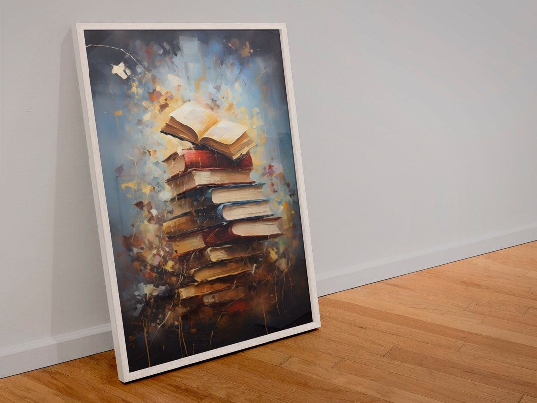 Abstract Stack of Books Art Print Matte Vertical Poster, Girly ...