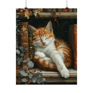 Cute Bookish Red Cat Print Dark Academia Decor Moody Bookish Wall Art ...