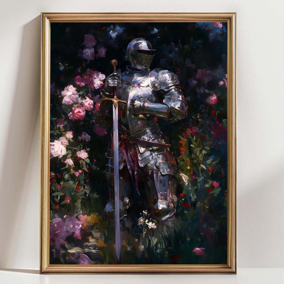 Medieval Knight Floral Art Print, Knightcore Fantasy Art, Fantasy ...