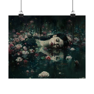 Dark Academia Print - Ophelia Swimming With Flowers, Goth Moody ...