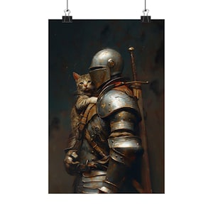 Medieval Knight With a Cat Art Print, Knightcore Art, Vintage Painting ...