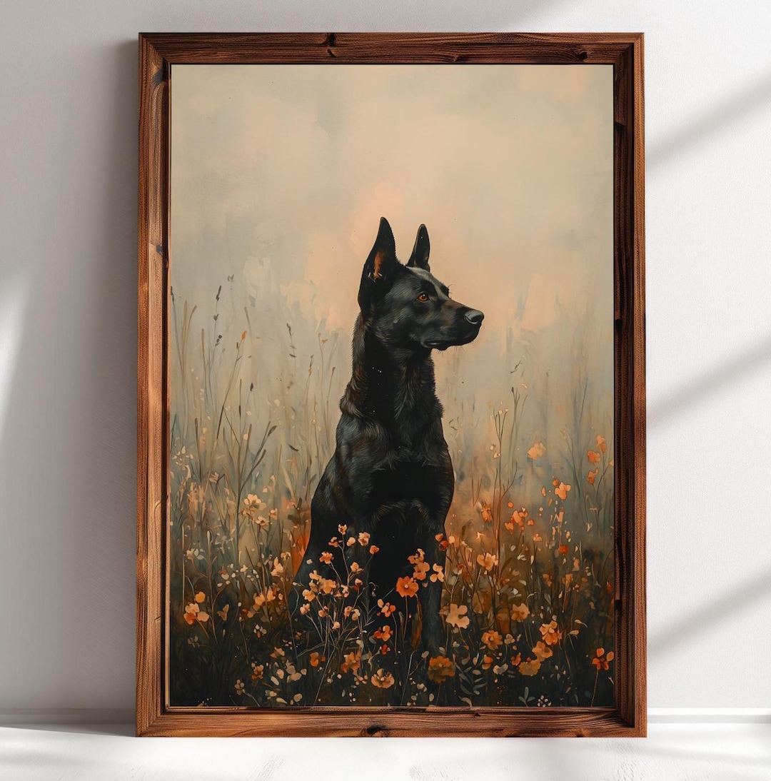 Belgian Malinois Dog Moody Dark Wildflower Print Vintage Wildflower ...
