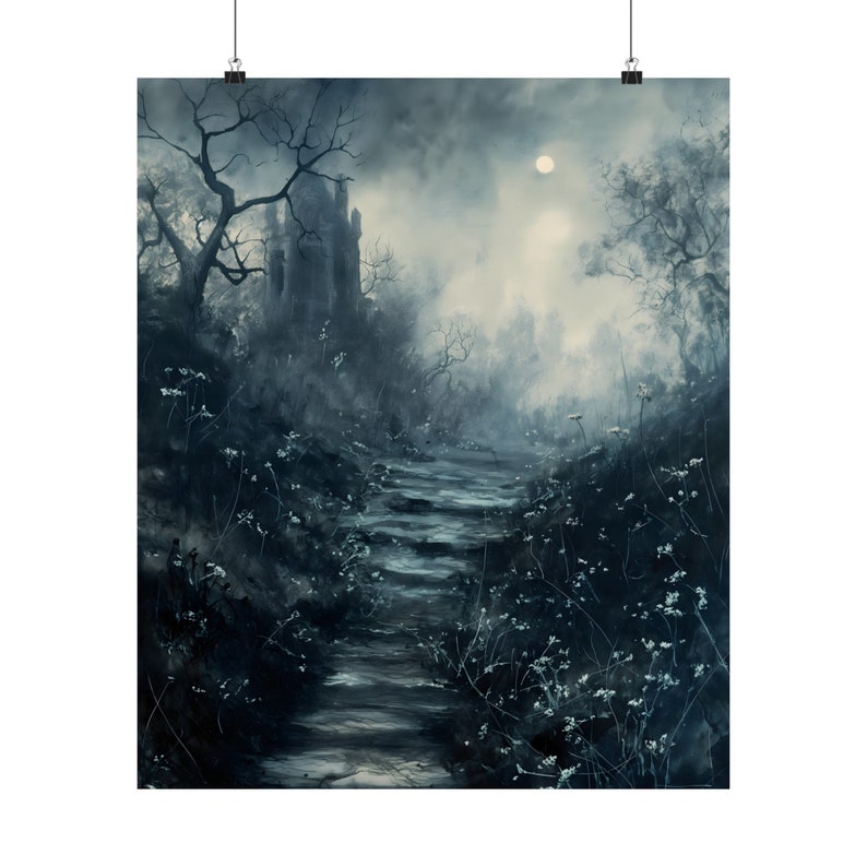 Dark Gothic Landscape Wall Art, Haunted Forest Path Print, Moody Castle ...