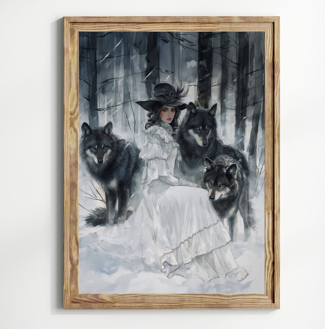 Dark Academia Print Walking With Wolves, Goth Moody Victorian Wall Art ...