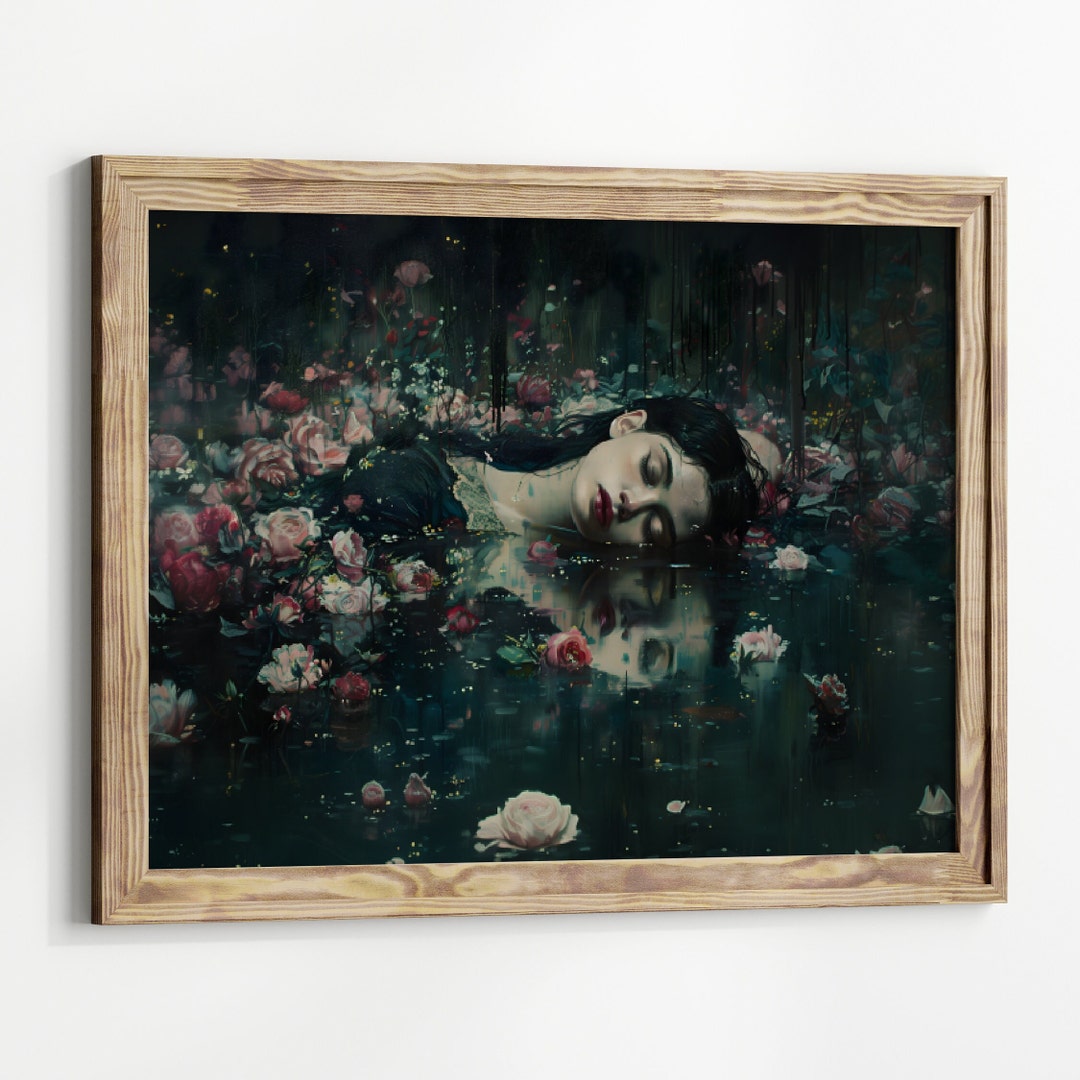 Dark Academia Print - Ophelia Swimming With Flowers, Goth Moody ...