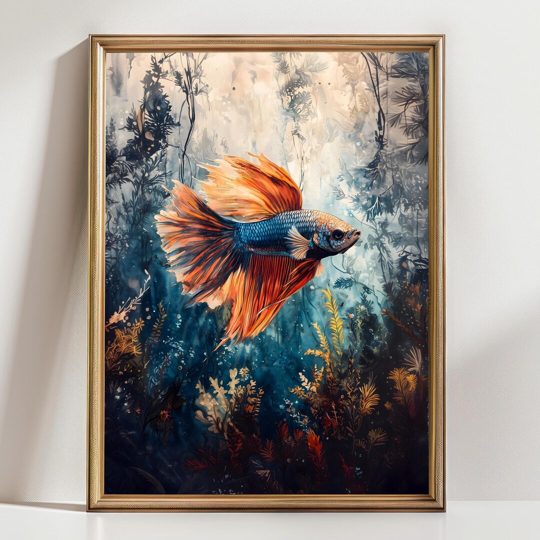 Betta Fish Wall Art, Colorful Aquarium Print, Tropical Fish Painting ...