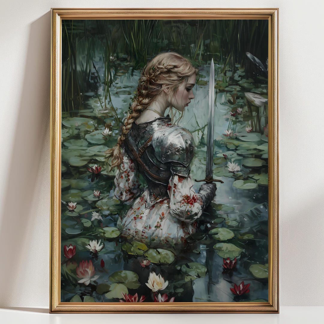 Lady Knight in the Lake Art Print, Dark Academia Wall Decor, Medieval ...
