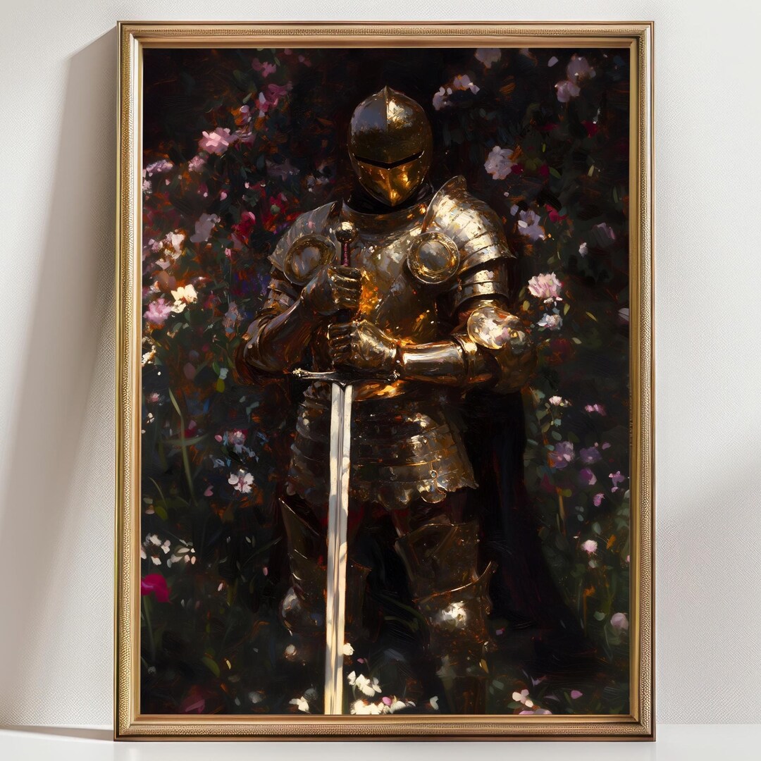Medieval Knight Floral Art Print, Knightcore Fantasy Art, Fantasy ...
