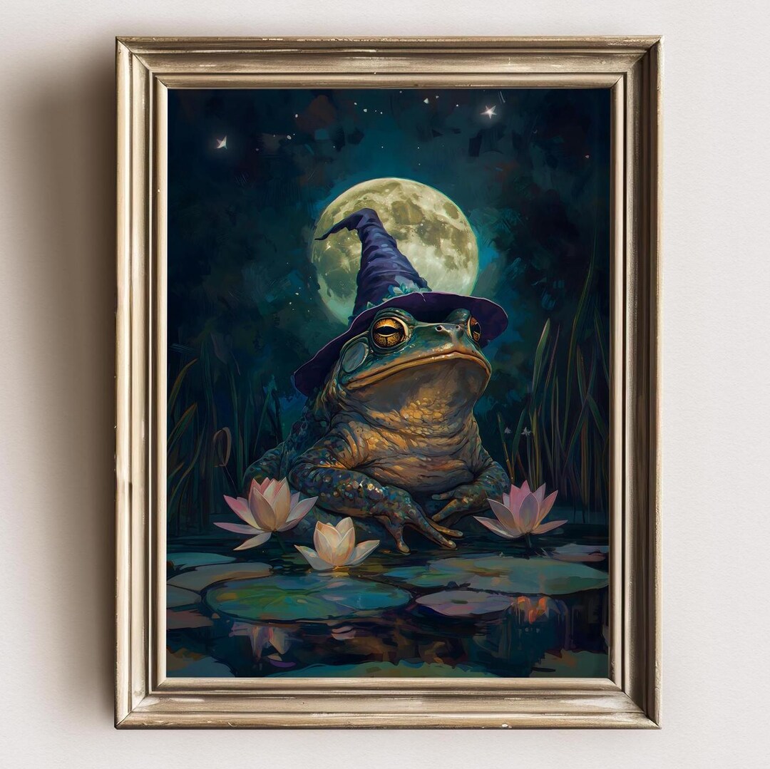 Wizard Toad Art Halloween Print, Witchy Decor, Dark Gothic Artwork Full Moon Night Sky, Witch ...