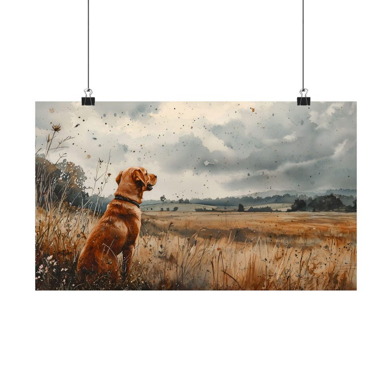 Red Labrador Dog Print Vintage Wildflower Painting Wall Art Moody Dark ...