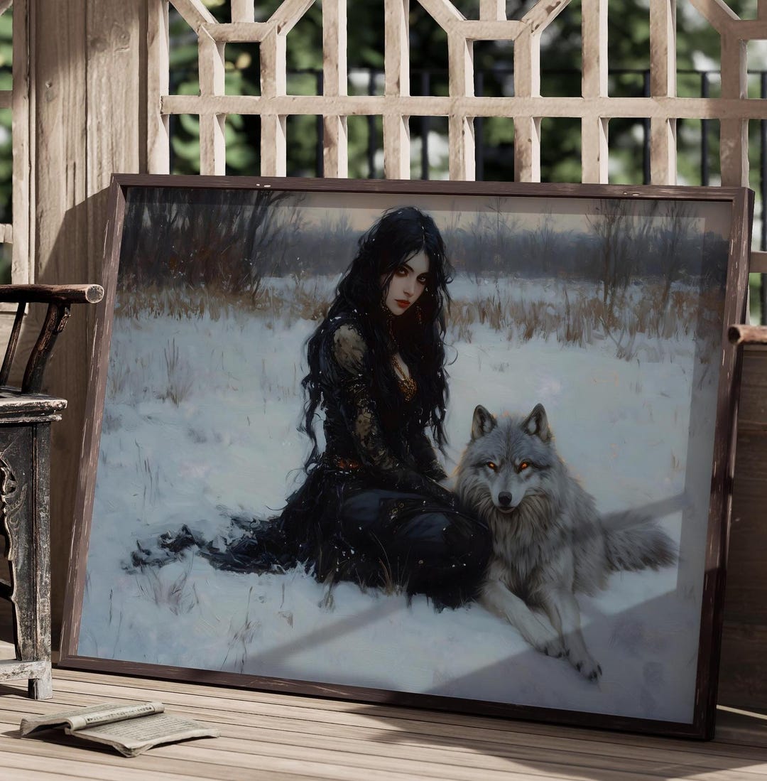She and Her Wolf, Dark Academia, Wolves Art, Goth Moody Victorian Wall ...