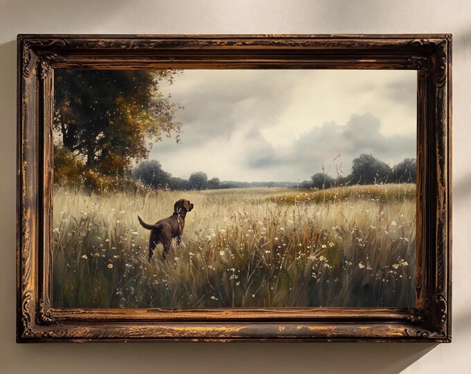 Chocolate Lab Dog Art Print | Vintage Style Round Frame | Chocolate ...