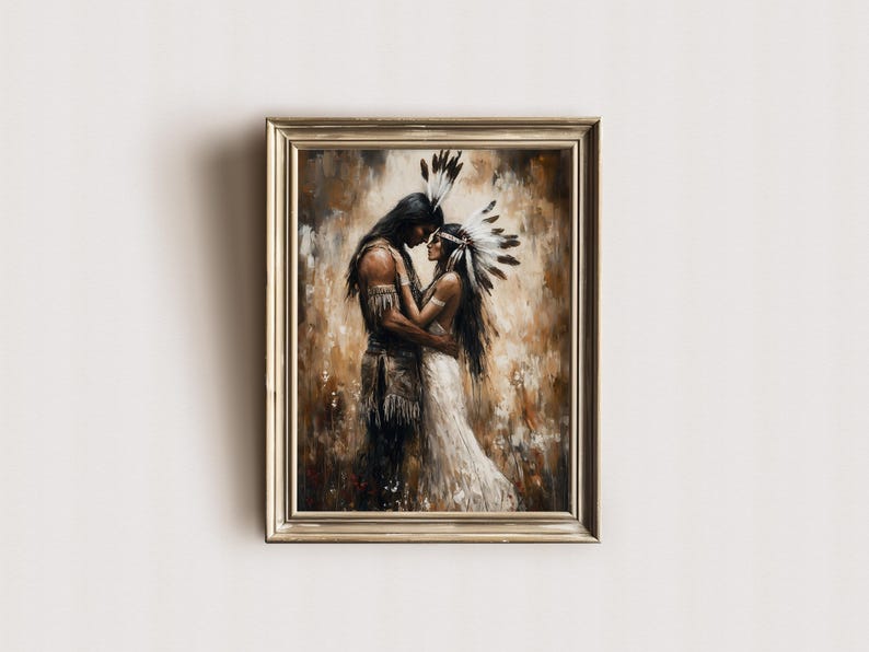 Native American Couple Wall Art – Romantic Indigenous Love Print ...