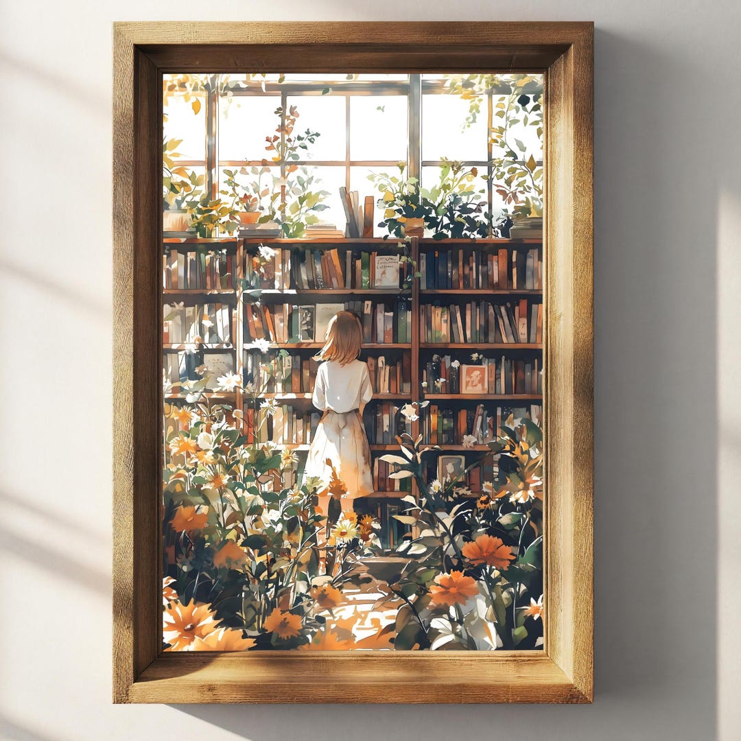 Aquarell Library Poster, Greenhouse Library Reading , Book Lovers Gift ...