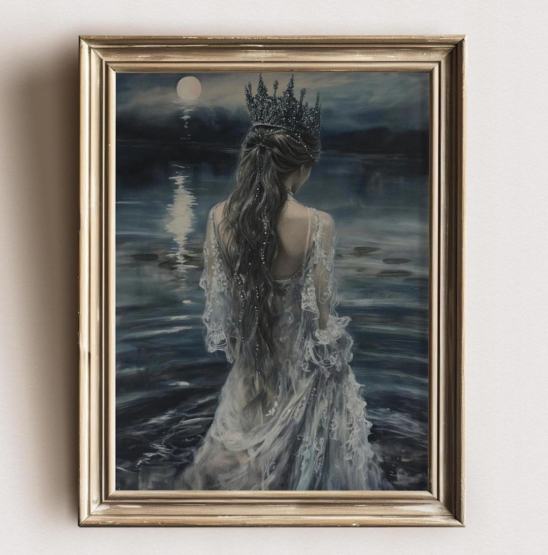 Moonlit Water Queen Art Print – Dark Fantasy Wall Decor, Mystical Woman ...