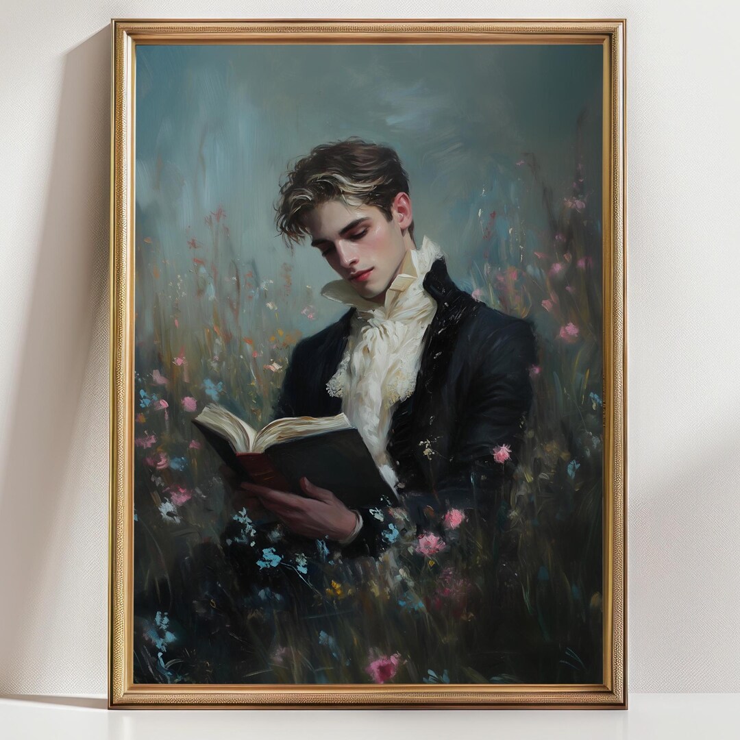 Dark Academia Victorian Man Reading Print, Moody Romantic Book Lover ...