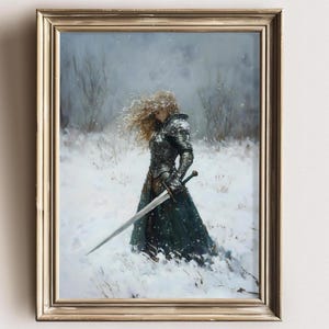 Snow Warrior Woman Art Print – Fantasy Female Knight in Winter ...