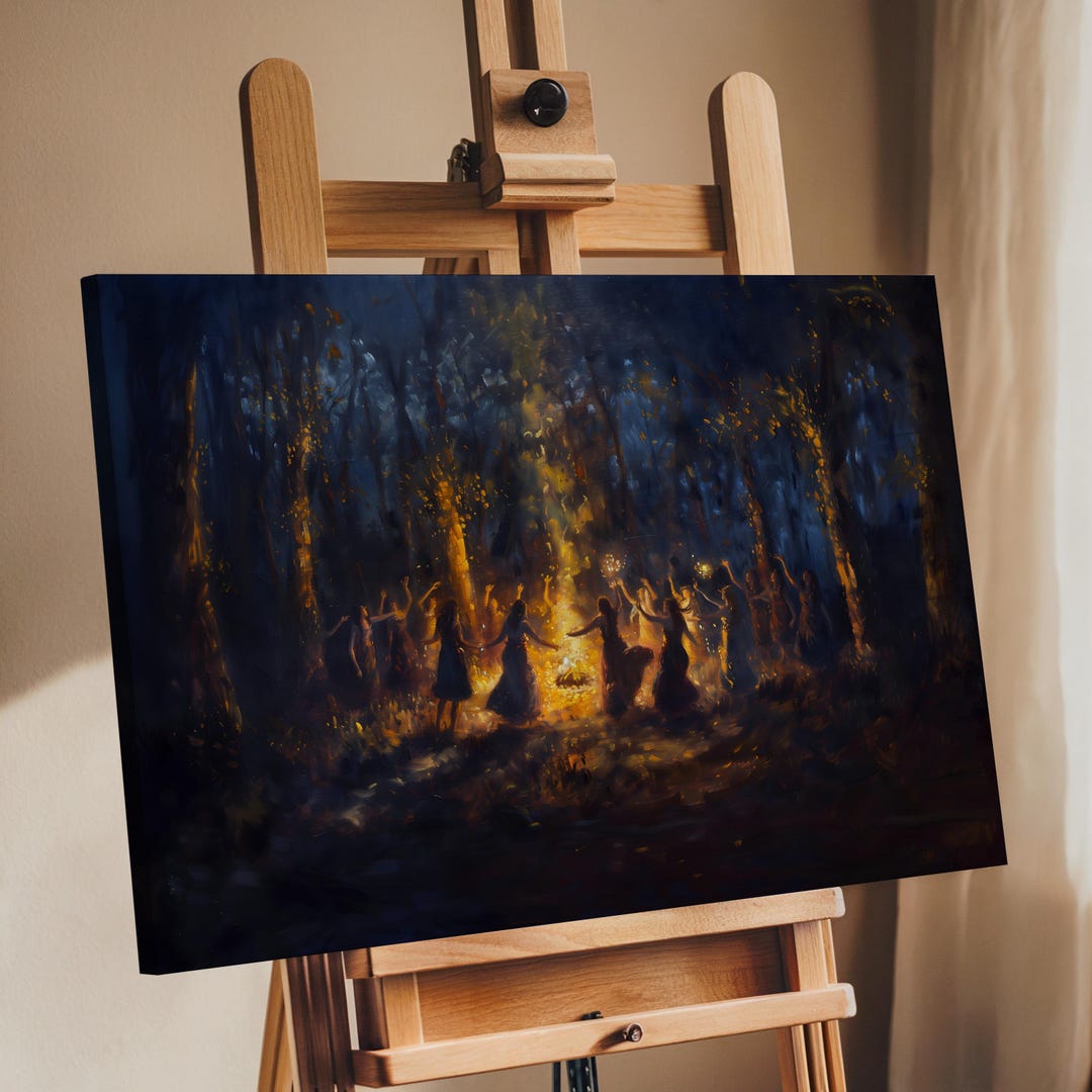 Witches Bonfire Dance Art Print – Enchanted Forest Circle, Magical ...