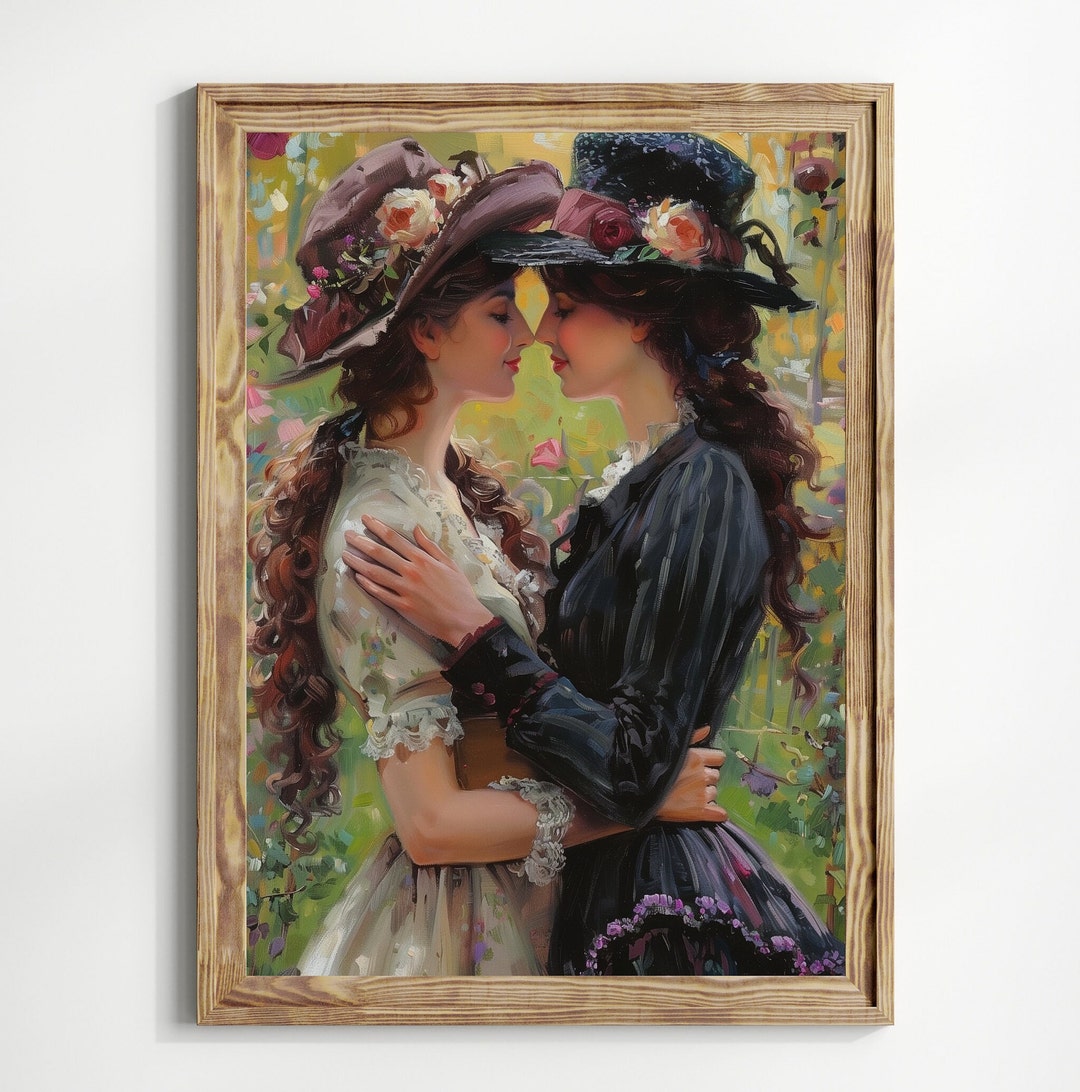 Lesbian Lovers Painting, Aesthetic Art, Lesbian Poster, Vintage Lesbian ...