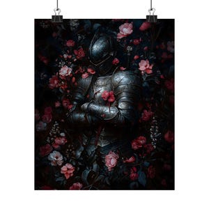 Medieval Knight Floral Art Print, Knightcore Fantasy Art, Fantasy ...