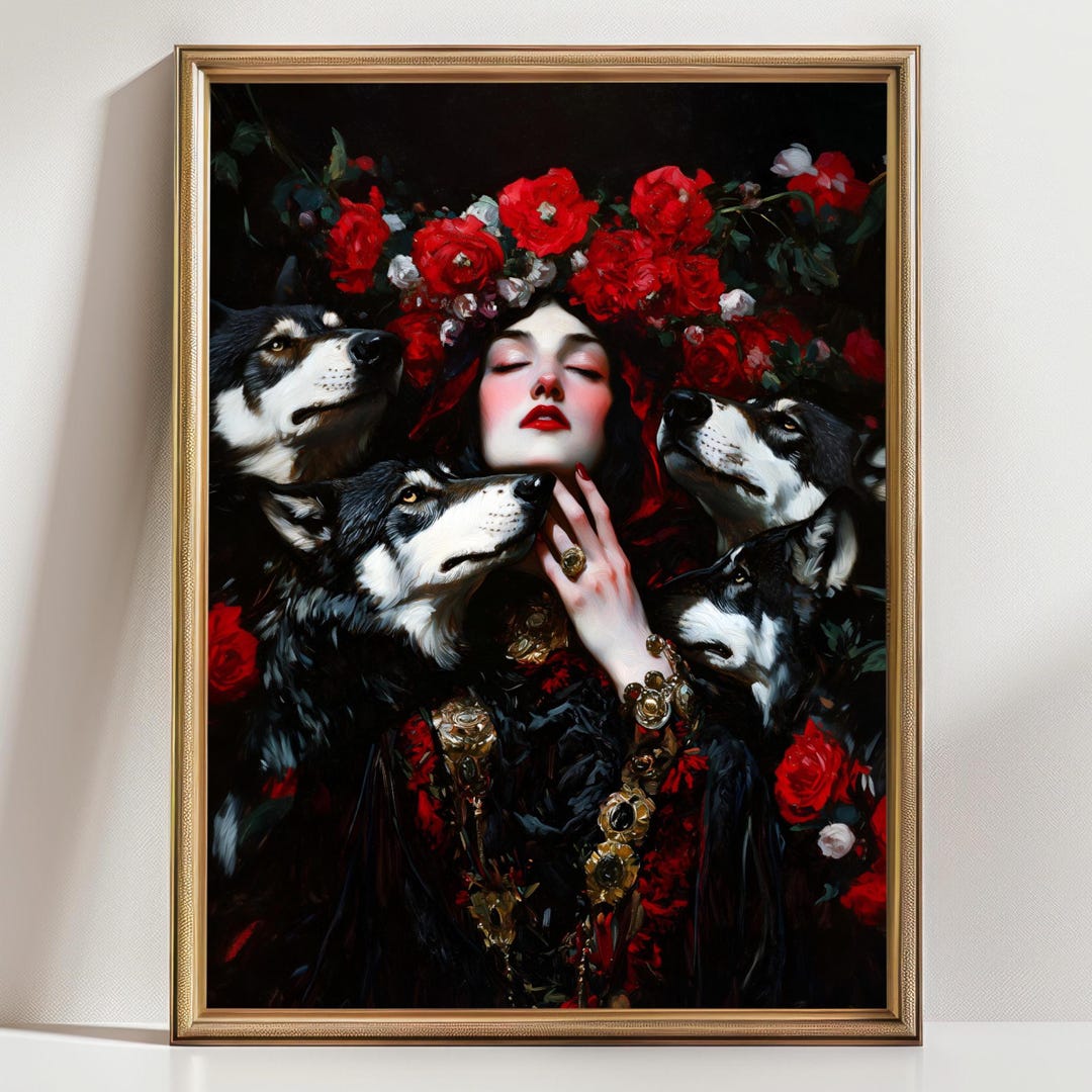 Hecate With Wolves and Roses Art Print, Witchy Wall Decor, Gothic Home ...