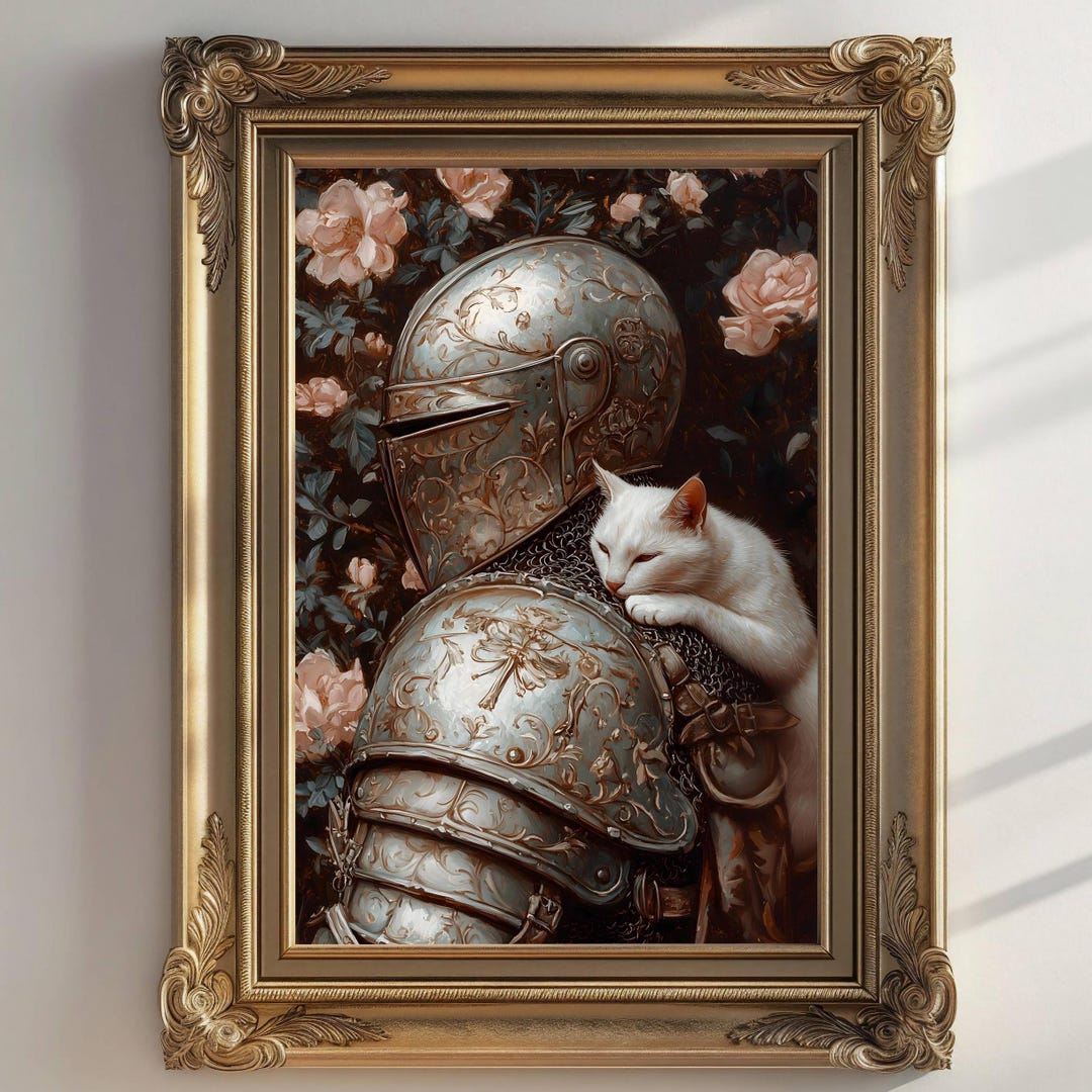 Medieval Knight With a Cat Art Print, Knightcore Fantasy Art, Fantasy ...
