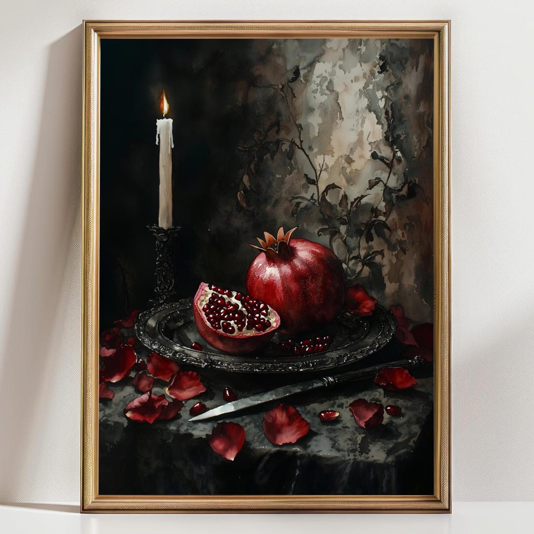 Romantic Persephone Gothic Art Print - Dark Pomegranate Art for Home ...