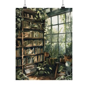 Greenhouse Library Wall Art – Botanical Book Nook Print, Cottagecore ...