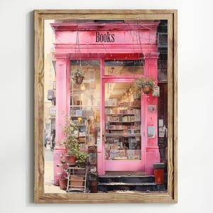 Pink Vintage Book Store Poster, Book Shop Print, Book Lovers Gift ...
