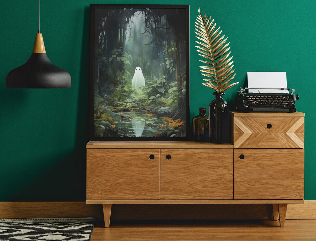 Ghost Forest Poster, Dark Romantic Ghost Standing in the Forest Flower ...