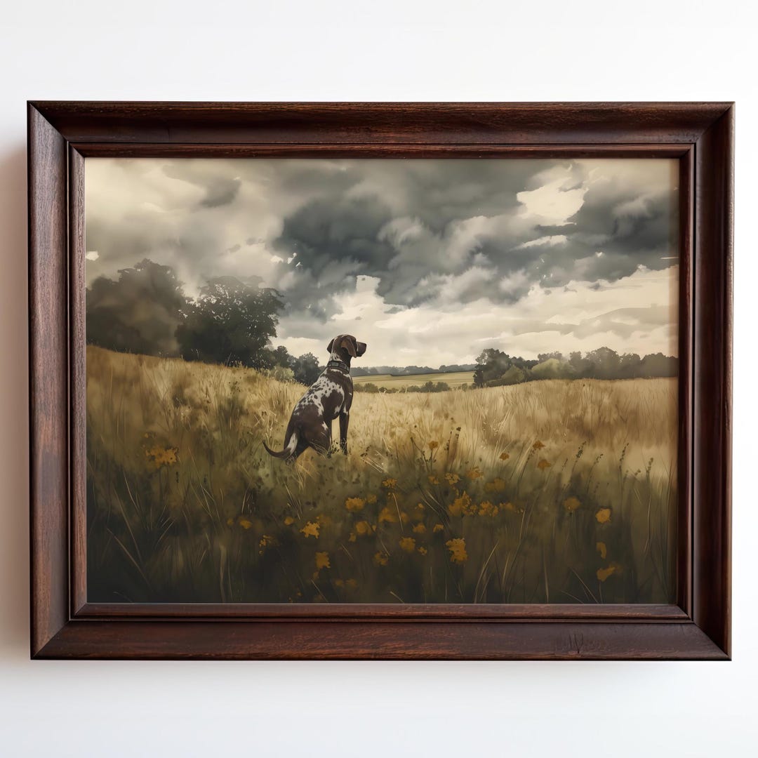 Moody Dark Wildflower German Shorthaired Pointer Dog Print Vintage ...