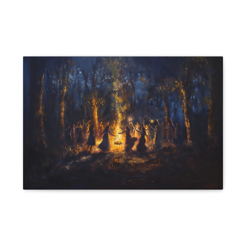 Witches Bonfire Dance Art Print – Enchanted Forest Circle, Magical ...